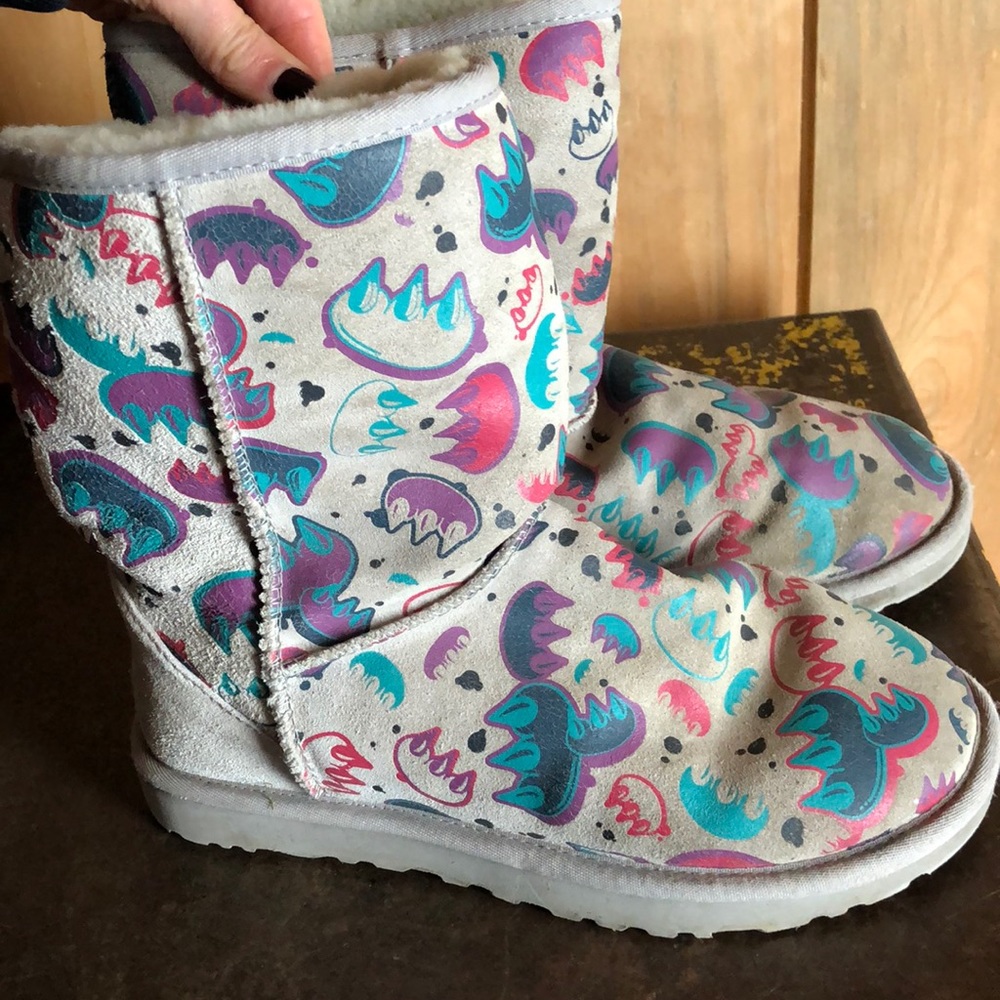 Ugg Bear Claw Pattered Grey Short Boots Unique - Gem